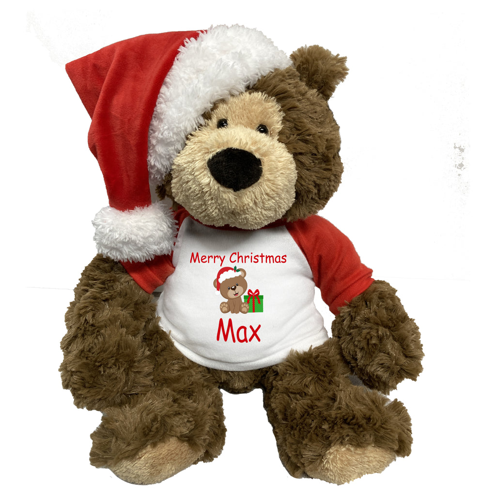 Personalized Christmas Teddy Bear - 14" Bear Hugs with Santa Hat – Say ...